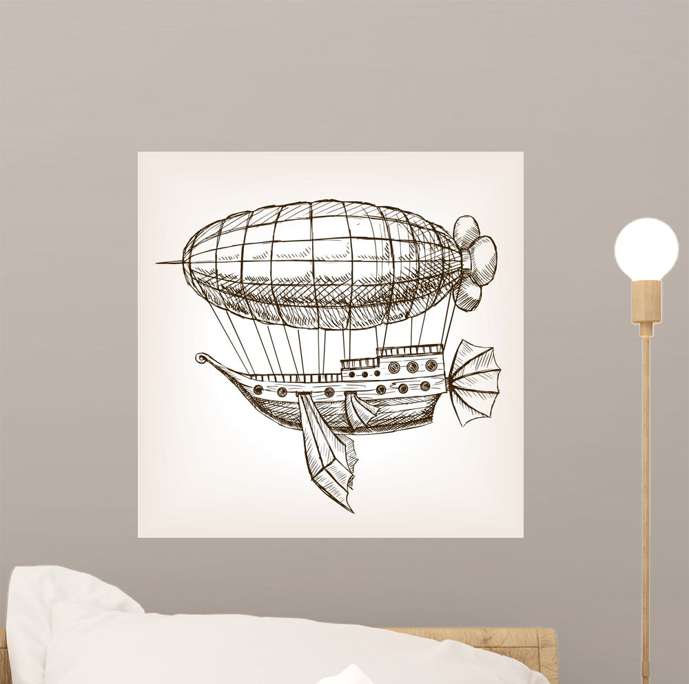 Steampunk Mechanical Flying Airship Wall Decal - WallMonkeys.com ...