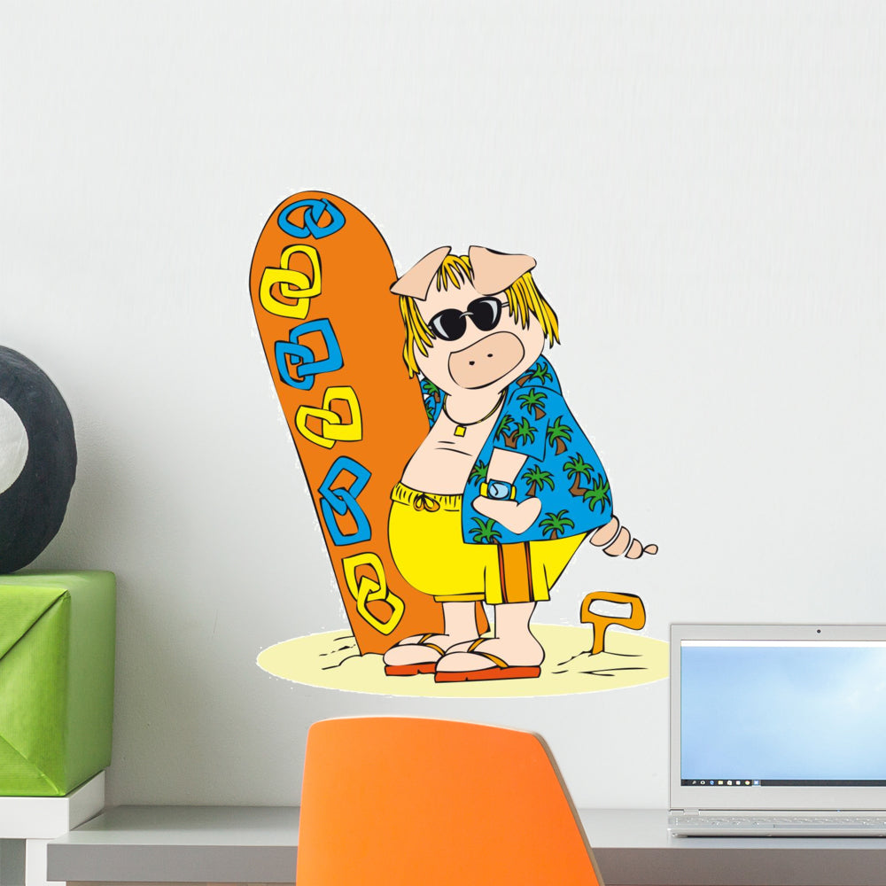 Surfer Pig Wall Decal - WallMonkeys.com – Wallmonkeys