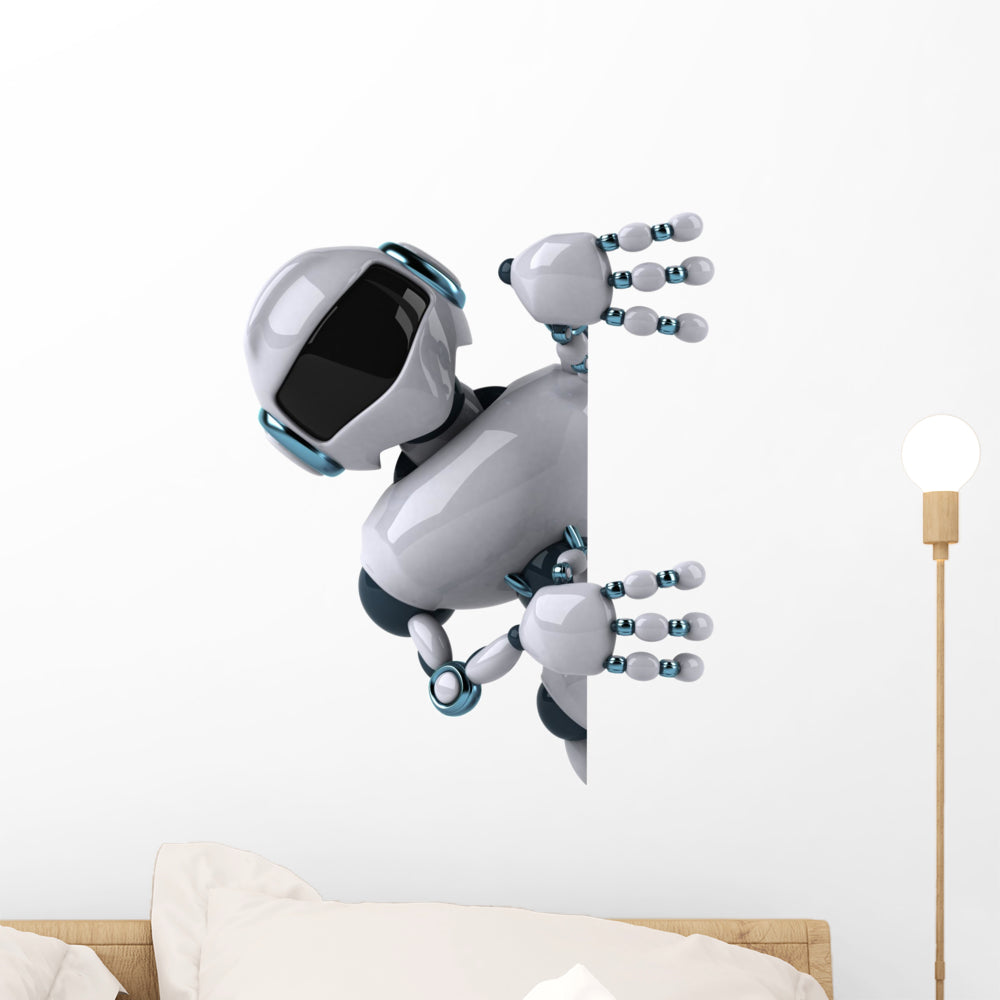 White Futuristic Peeking Robot Wall Decal – Wallmonkeys