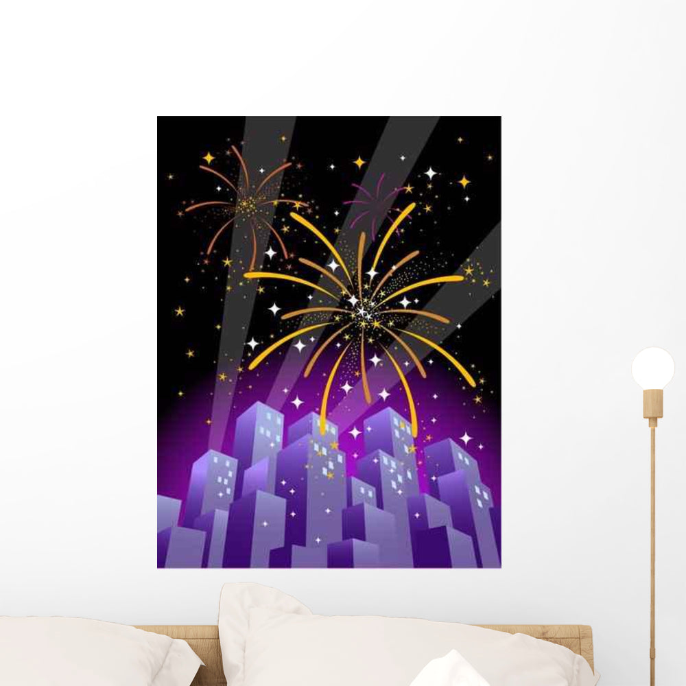 Fireworks over City Skyline Wall Decal Design 3 - WallMonkeys.com ...