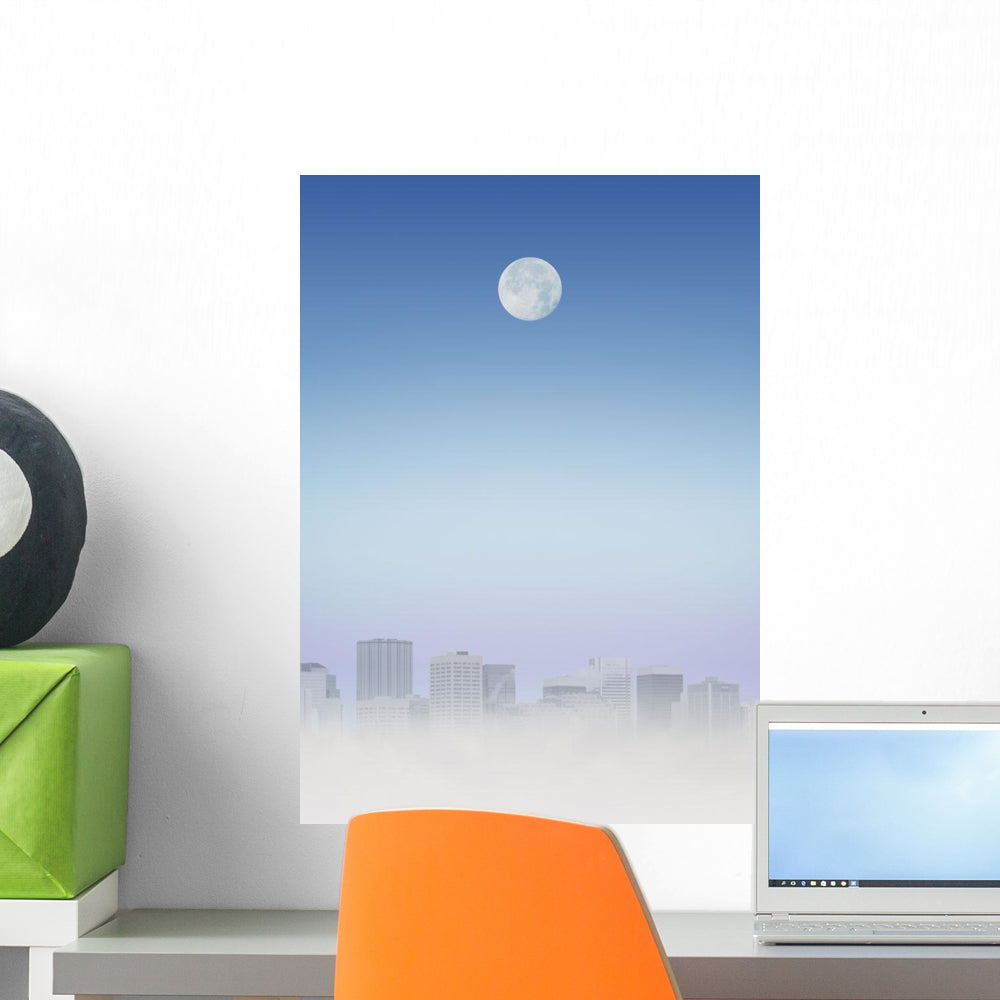 Moon over Buildings Wall Mural – Wallmonkeys