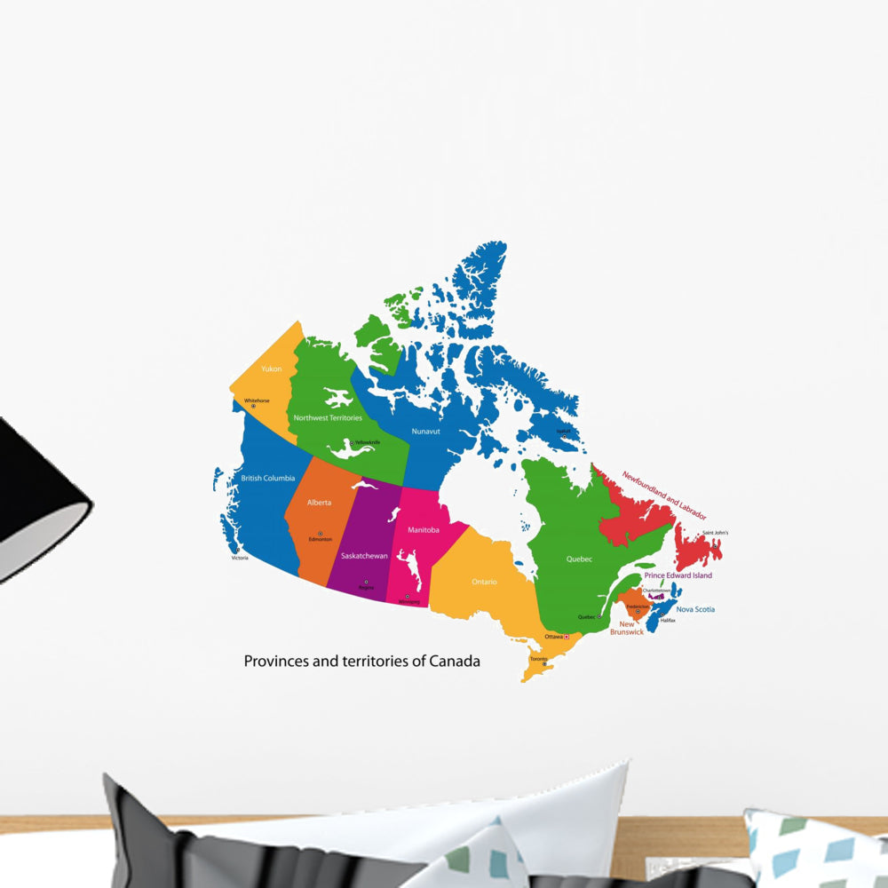 Colorful Canada Map with Wall Decal – Wallmonkeys