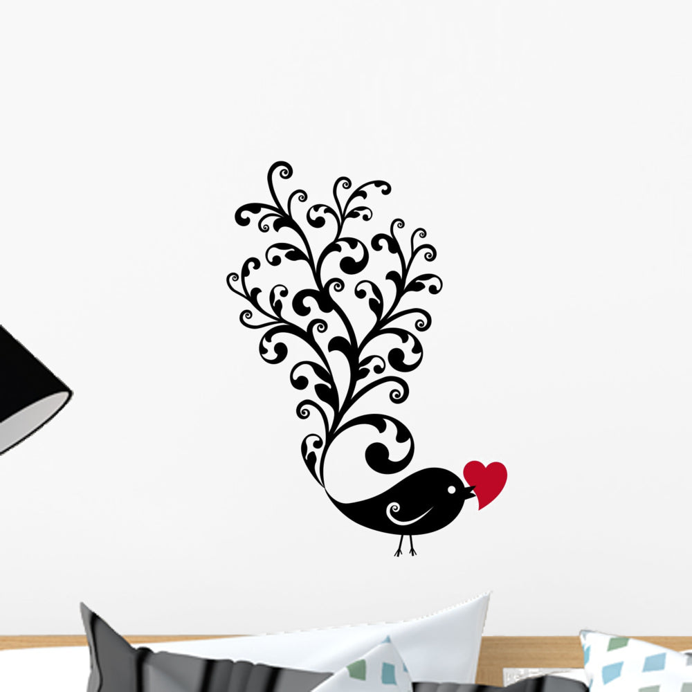 Ornamental Bird with Red Wall Decal – Wallmonkeys