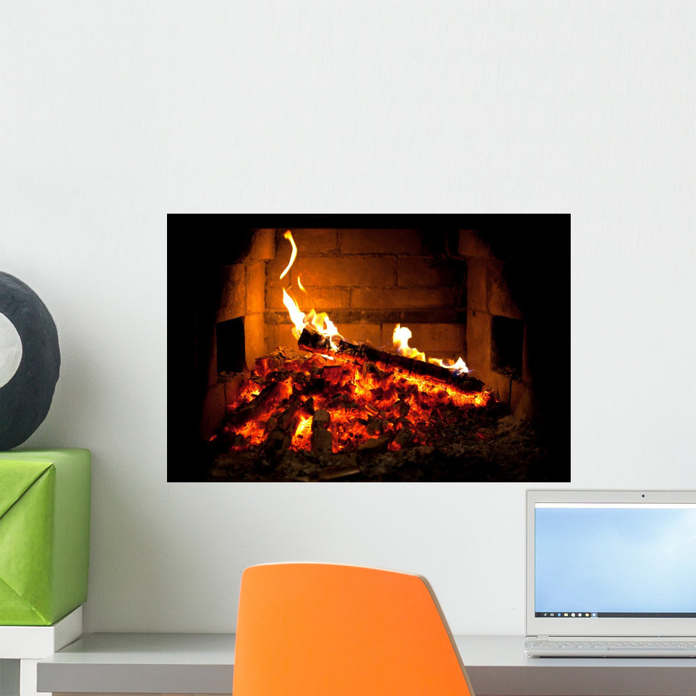 Burning Fire Fireplace Wall Mural – Wallmonkeys
