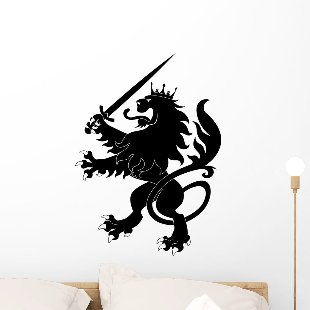 Black Heraldic Lion With Sword and Crown Wall Decal - WallMonkeys.com ...
