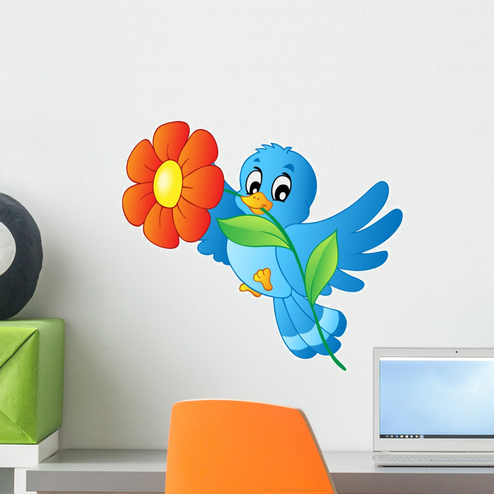 Blue Bird Carrying Flower Wall Decal - WallMonkeys.com – Wallmonkeys