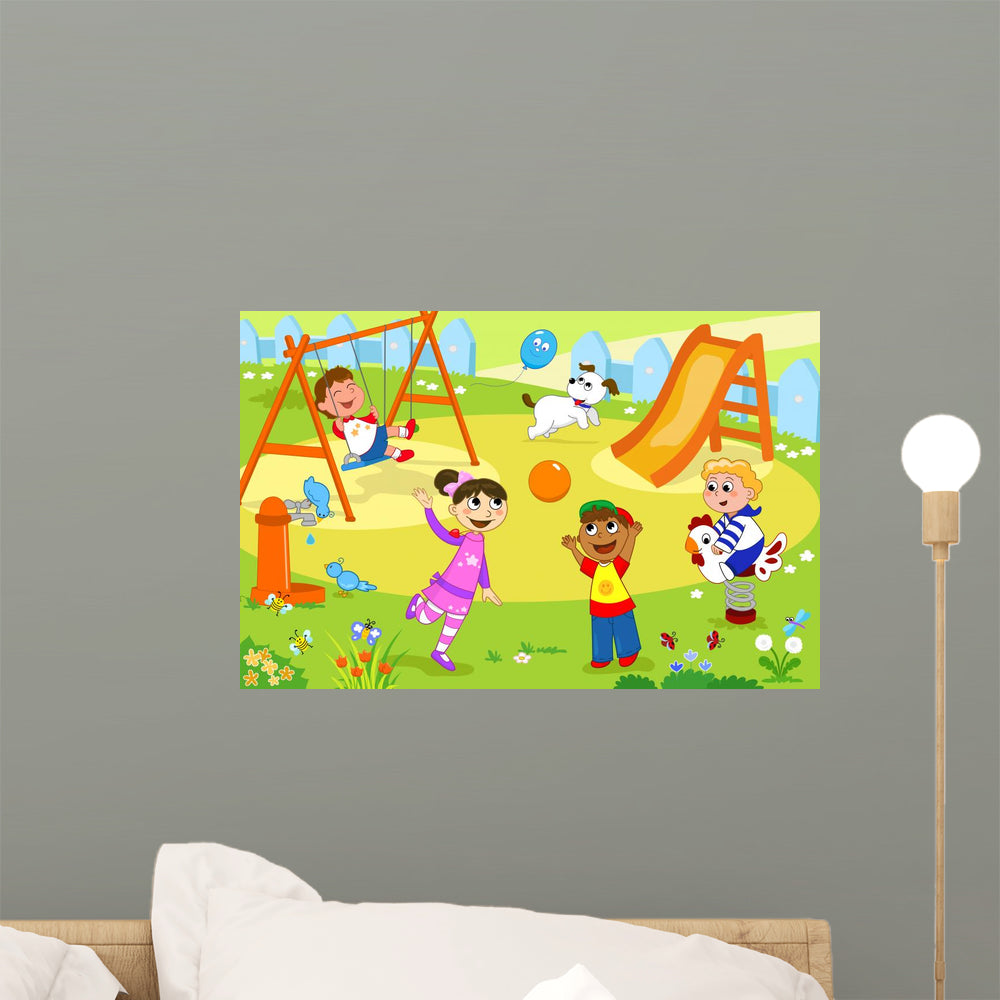 Group Children Playing Playground Wall Decal - WallMonkeys.com ...