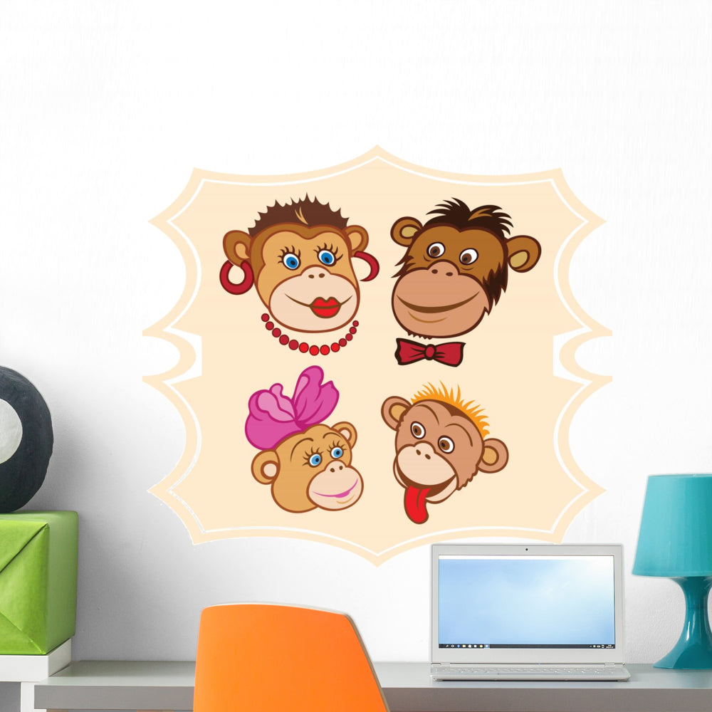 Portrait Cartoon Monkey Family Wall Mural – Wallmonkeys
