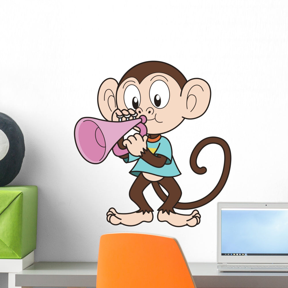 Cartoon Monkey Playing Trumpet Wall Decal – Wallmonkeys