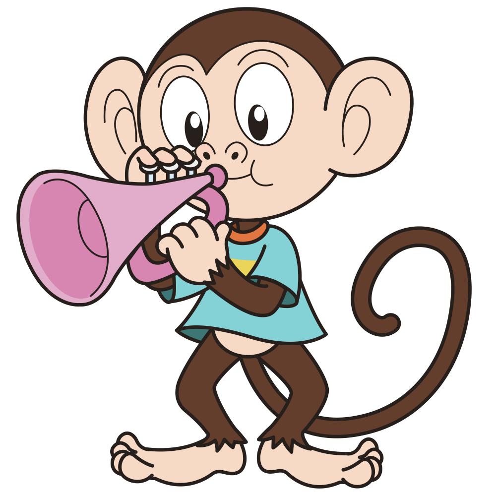 Cartoon Monkey Playing Trumpet Wall Decal – Wallmonkeys
