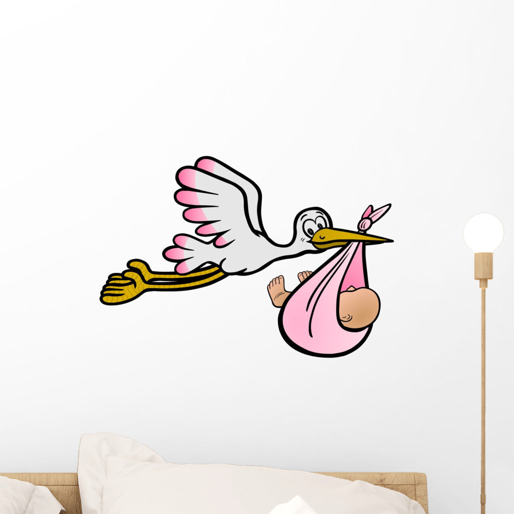Stork Brings Girl Vector Wall Decal – Wallmonkeys