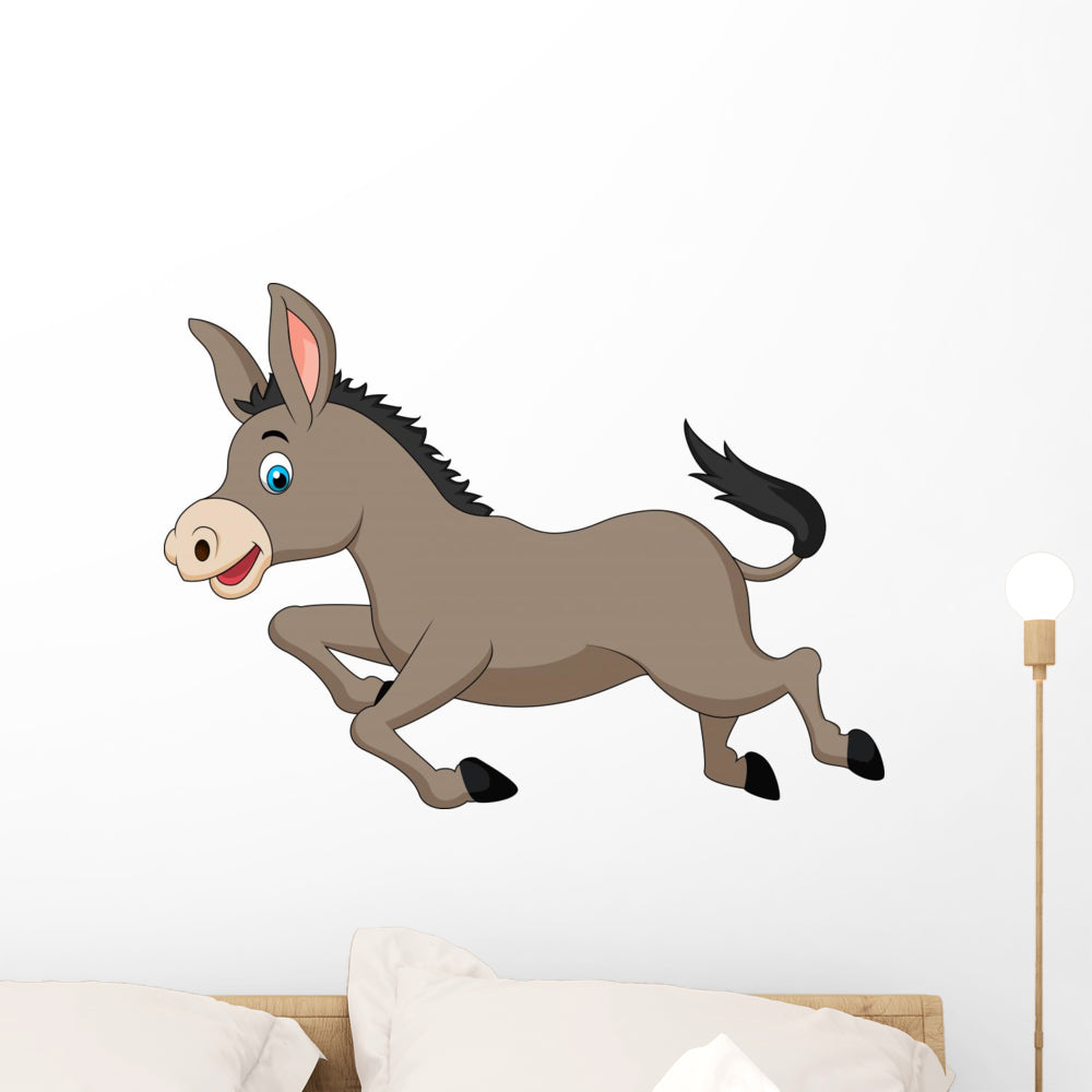 Cute Donkey Cartoon Running Wall Decal – Wallmonkeys