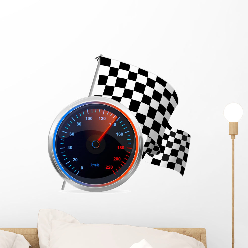 Racing Speedometer and Checkered Wall Decal – Wallmonkeys