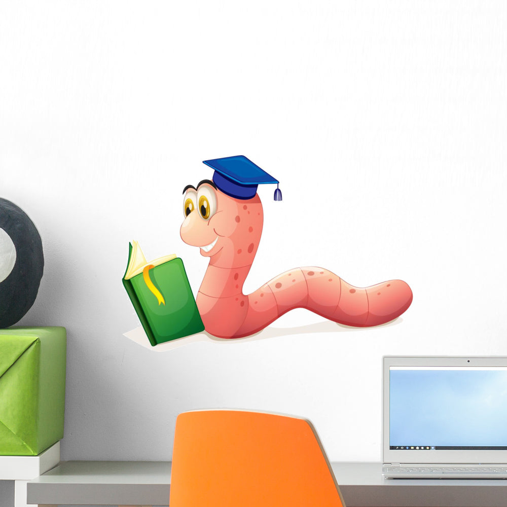 Worm Reading Wearing Graduation Wall Decal – Wallmonkeys
