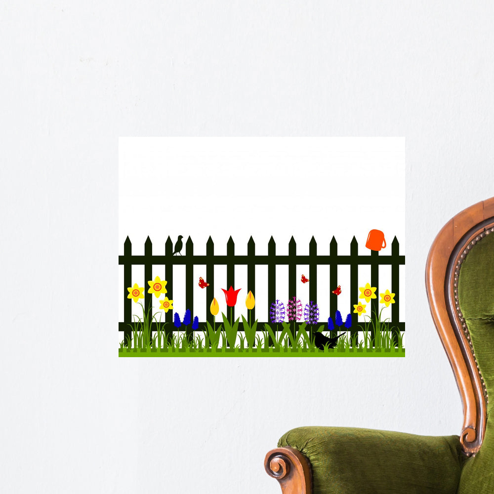 Fence with Spring Flowers Wall Decal – Wallmonkeys