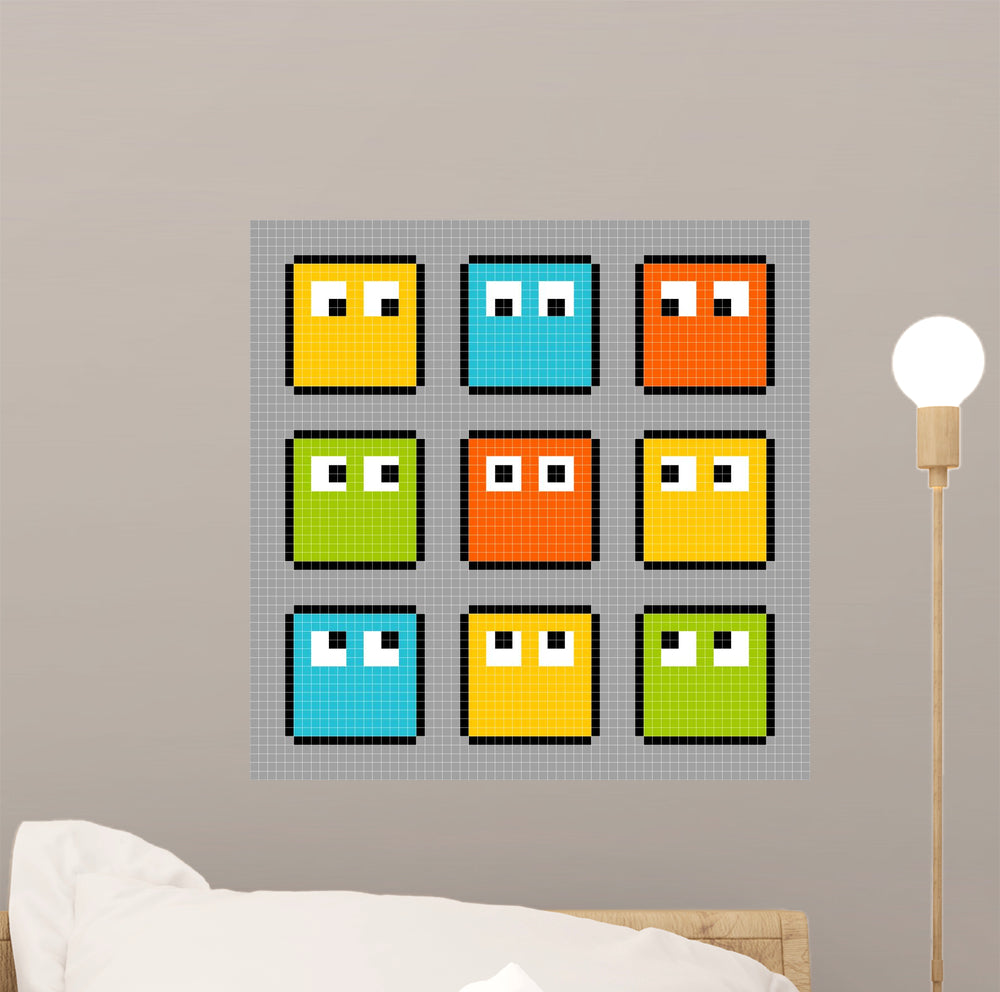 8-bit Pixel Block Characters Wall Mural – Wallmonkeys
