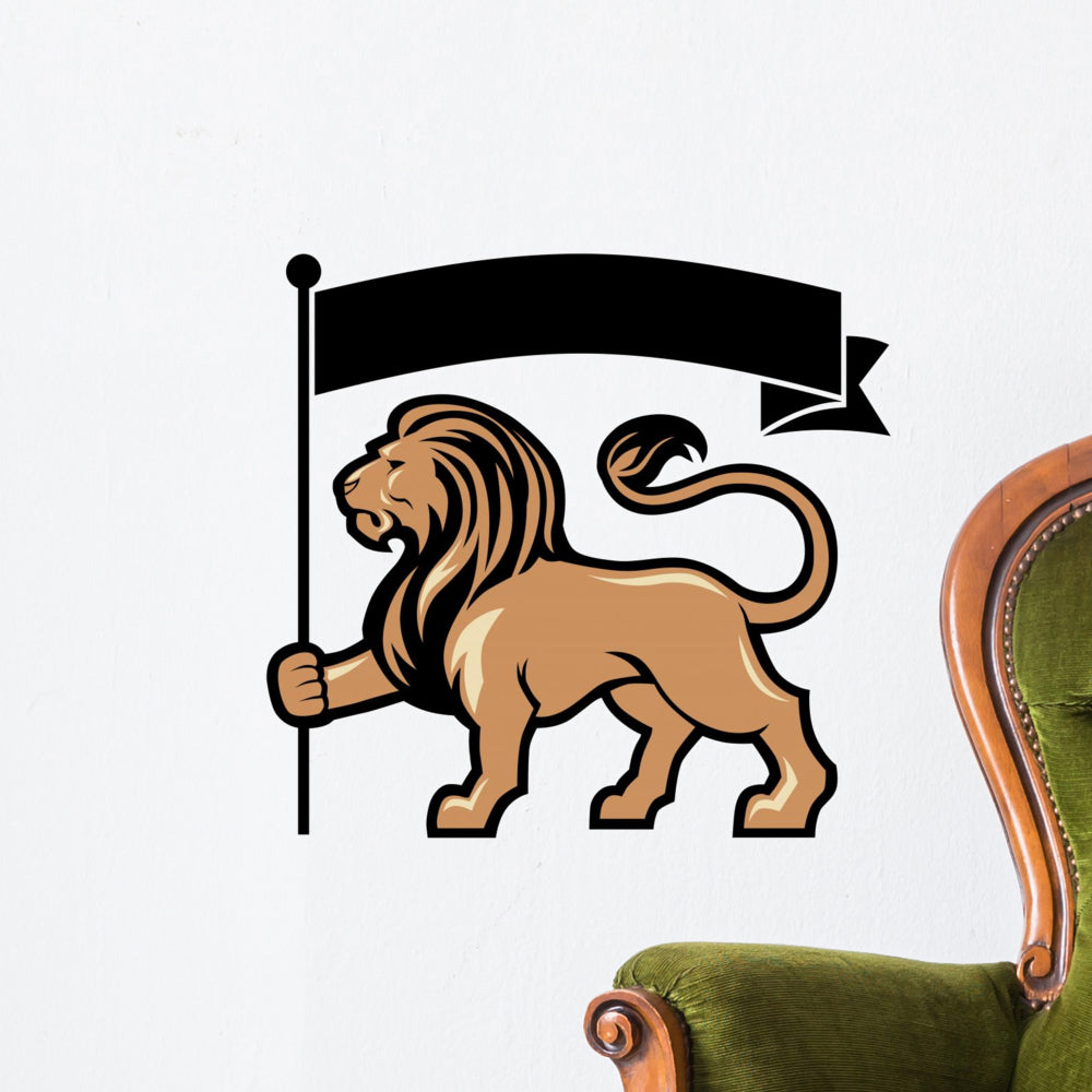 Lion Mascot Hold Flag Wall Decal – Wallmonkeys