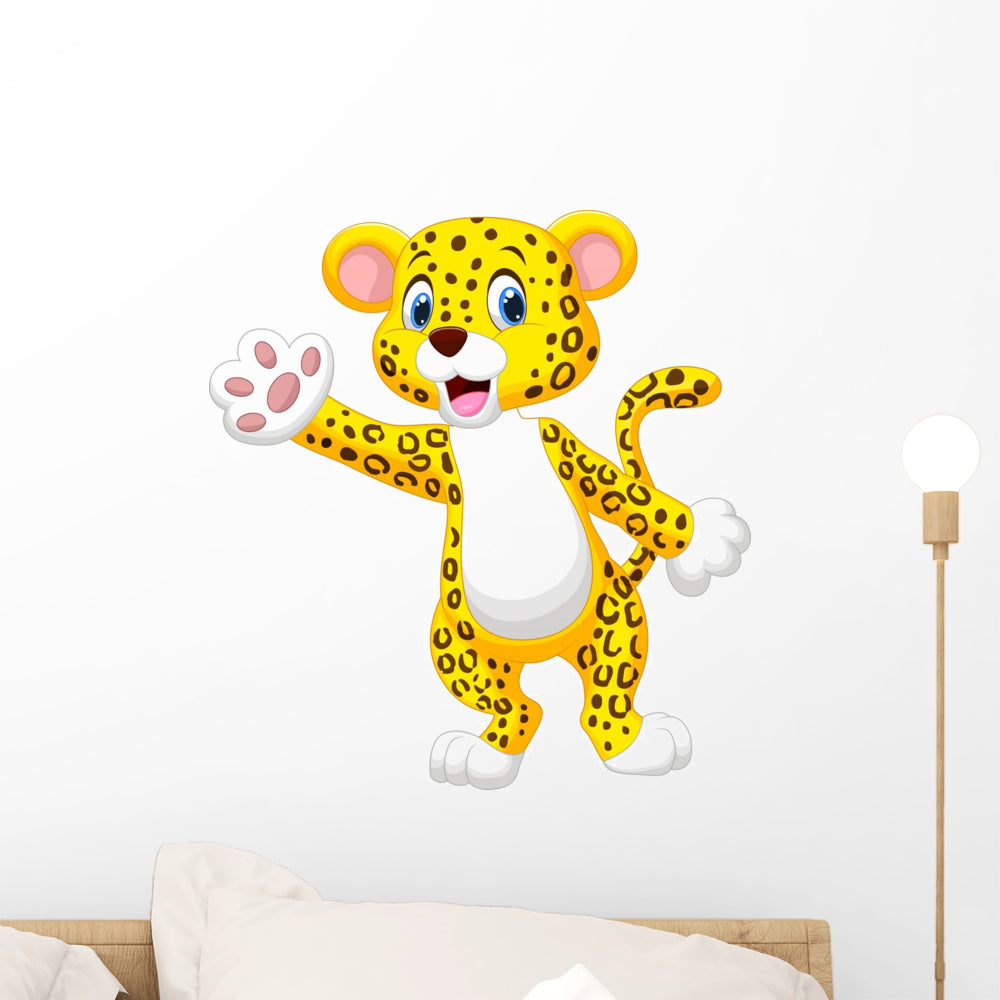 Cute Cartoon Leopard Waving Wall Decal – Wallmonkeys