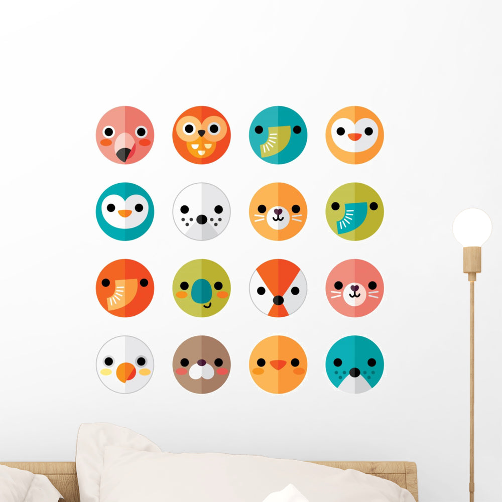 Cute Animal Smiley Faces Wall Stickers Wall Decal - WallMonkeys.com ...