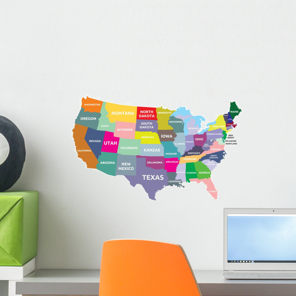 USA Map With States Wall Decal - WallMonkeys.com – Wallmonkeys