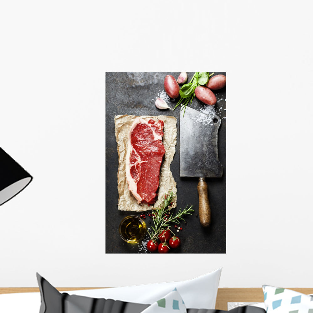 Vintage Cleaver And Raw Beef Steak Wall Decal - WallMonkeys.com ...