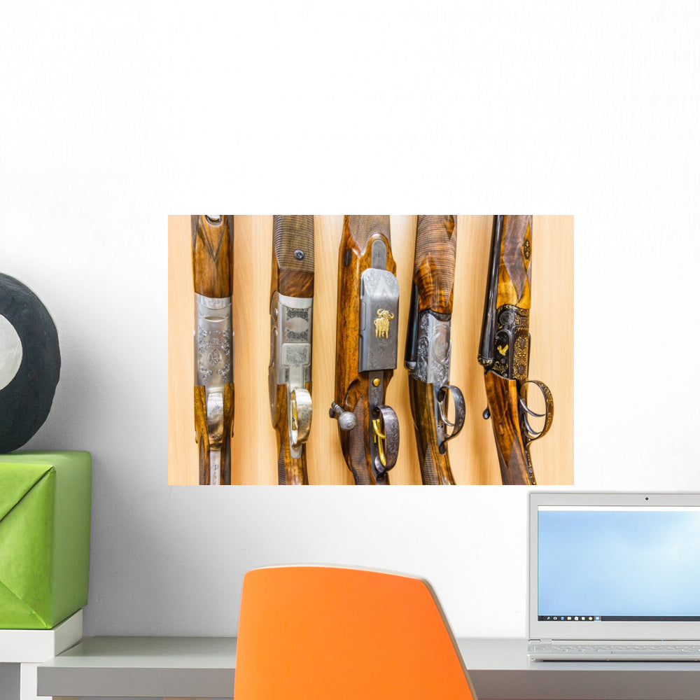 Close Up Of A Row Of Guns Displayed In Gun Shop Wall Decal ...