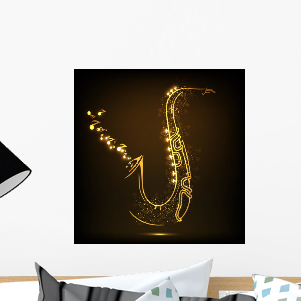 Shiny Golden Saxophone with Wall Decal - WallMonkeys.com – Wallmonkeys