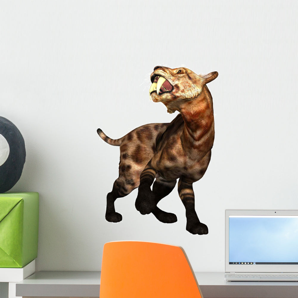 Saber-toothed Cat White Wall Decal Design 1 - WallMonkeys.com – Wallmonkeys