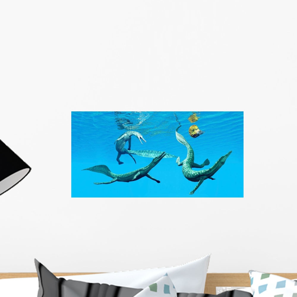 Mesosaurus Reptiles Chase after Wall Decal - WallMonkeys.com – Wallmonkeys