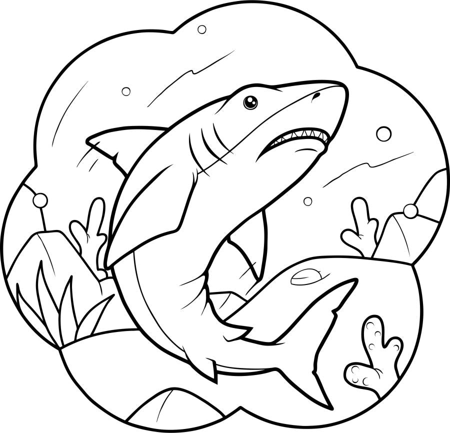 Cartoon Shark Coloring Page Decal – Wallmonkeys