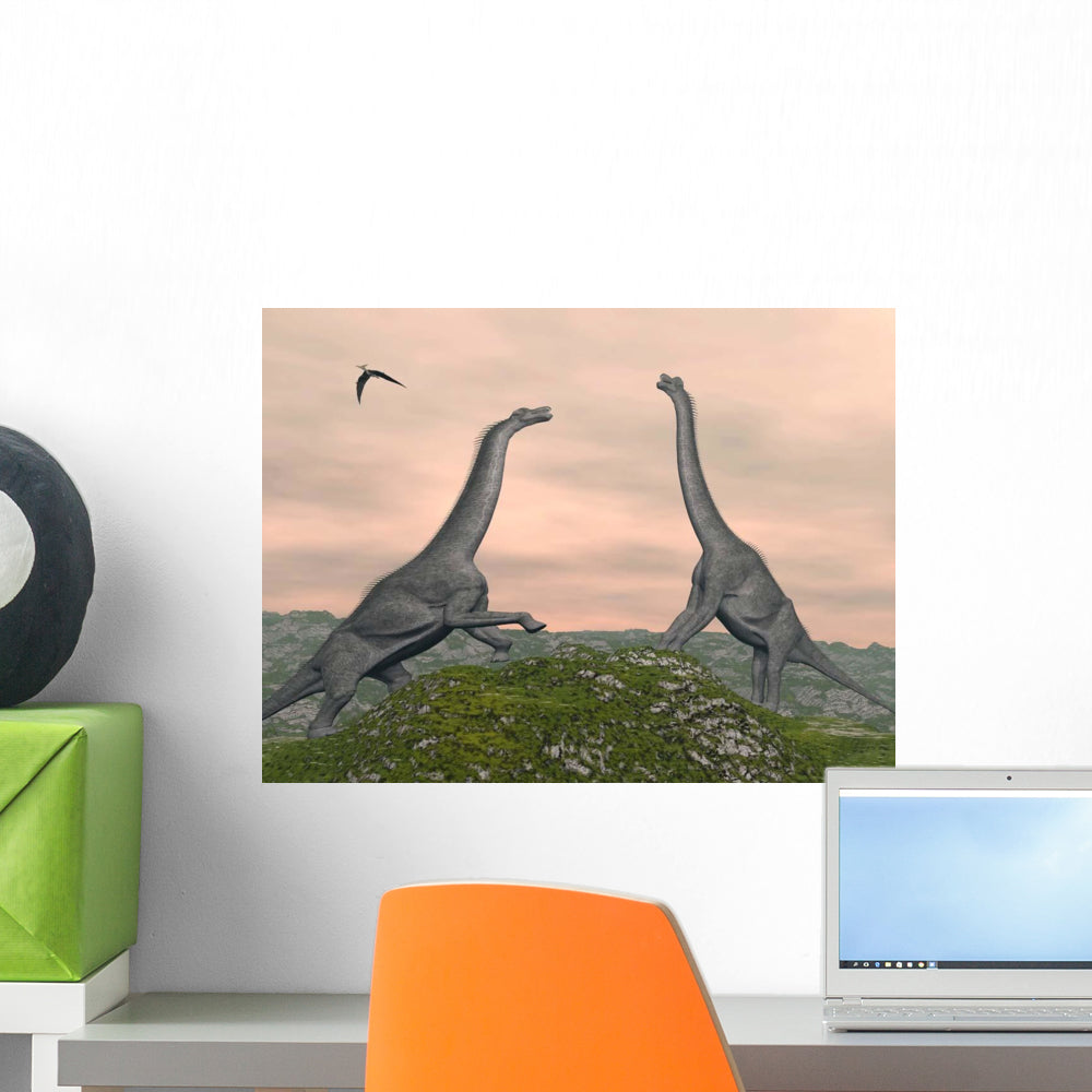 Two Brachiosaurus Dinosaurs Fighting Wall Decal - WallMonkeys.com ...