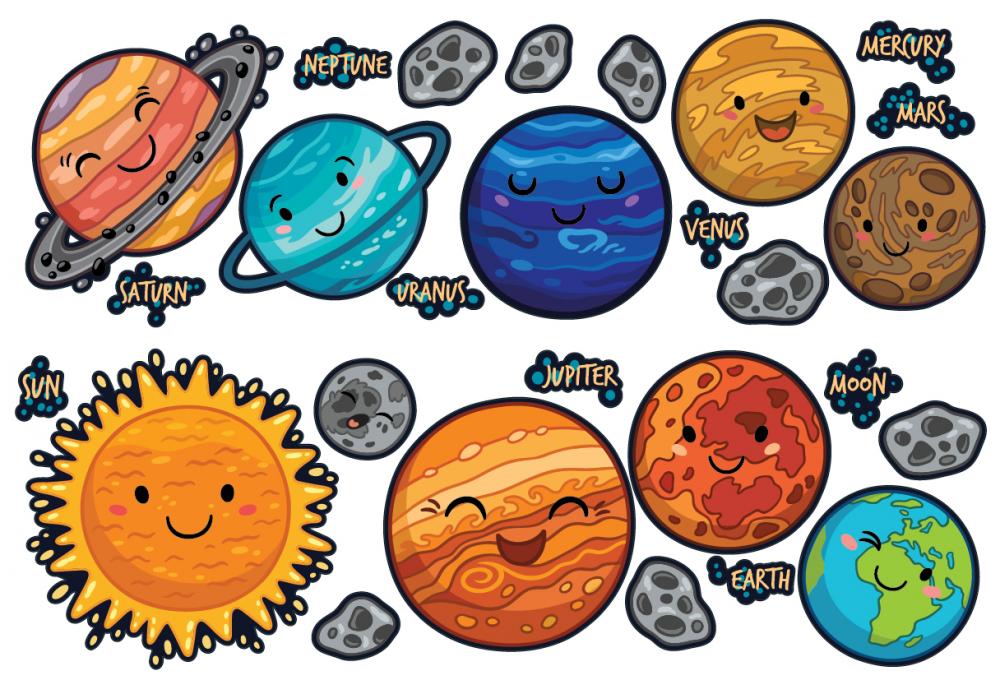 Happy Outer Space Solar System Wall Decal Sticker Set Wall Decal ...