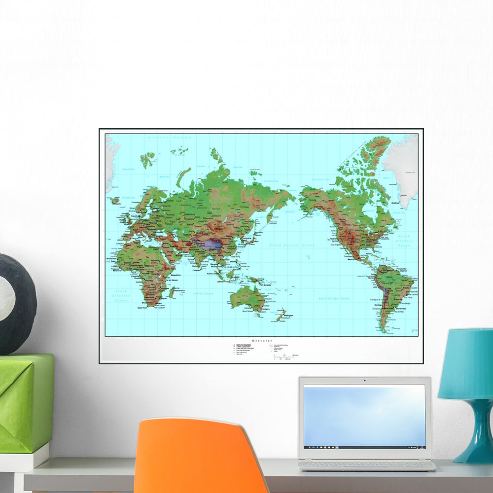 Topographical World Map Wall Mural – Wallmonkeys