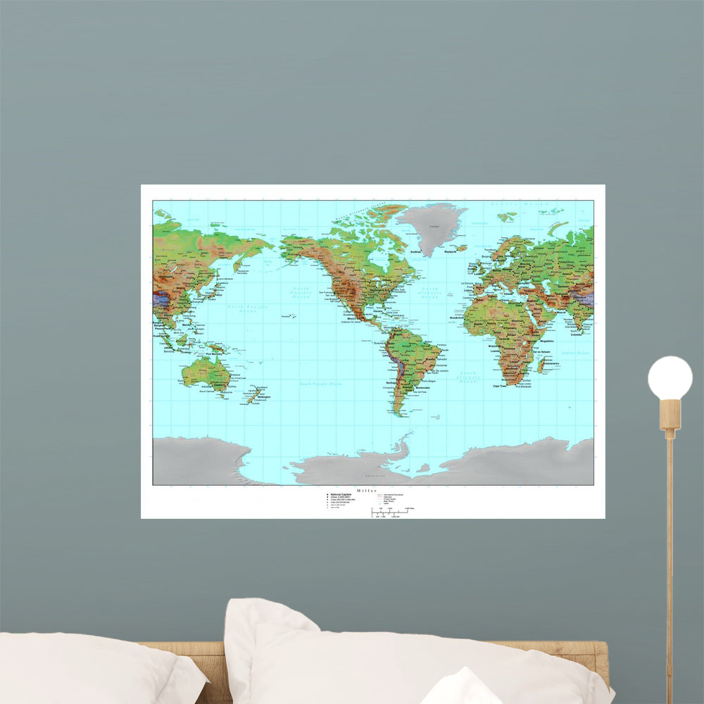 Topographical World Map Wall Mural – Wallmonkeys