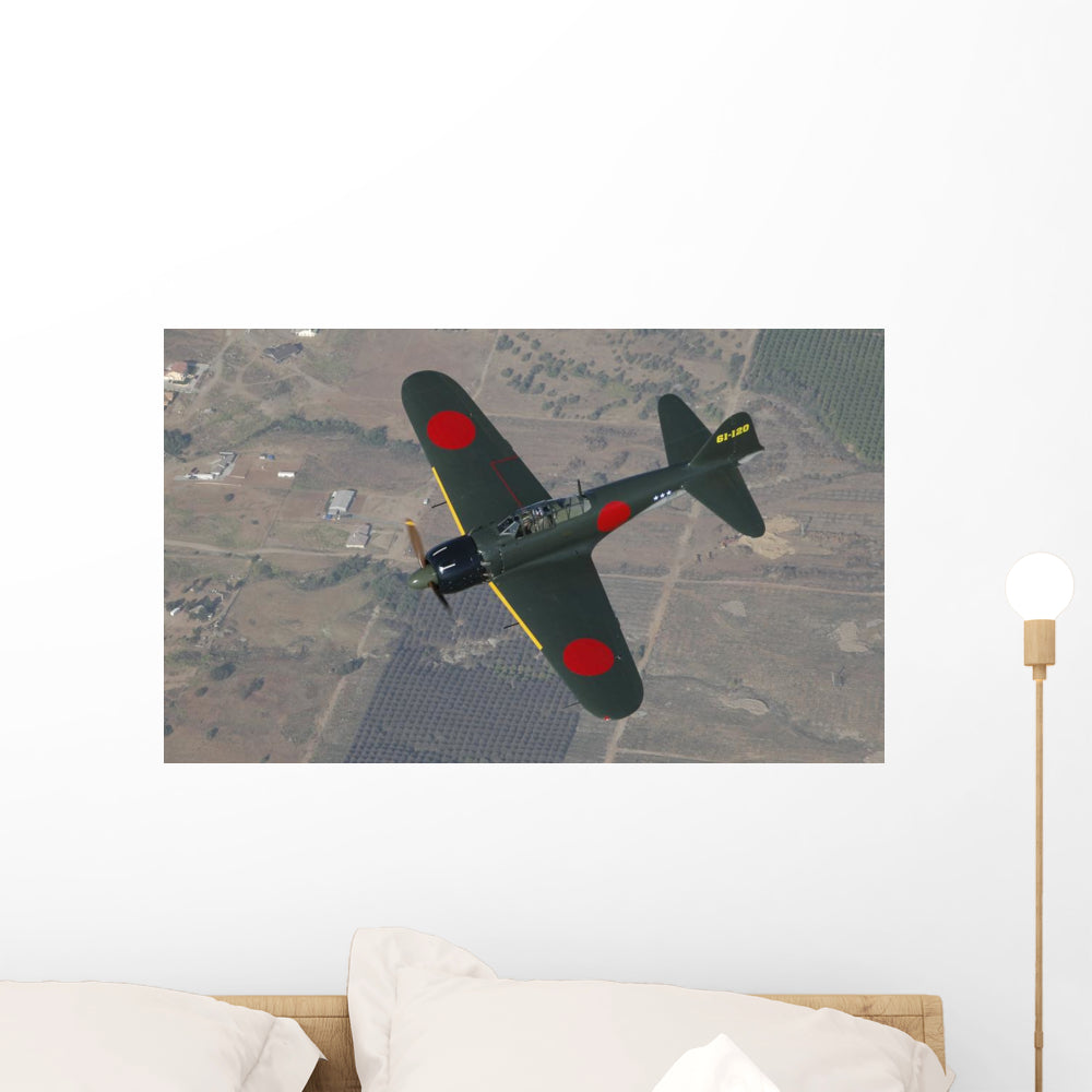 A6m Japanese Zero Flying over Fields Wall Decal - WallMonkeys.com ...