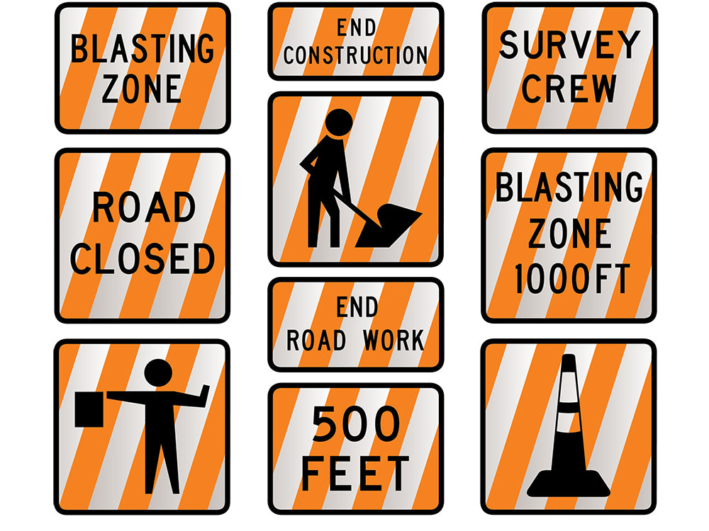 Striped Construction Road Signs Wall Decal Sticker Set Wall Decal ...